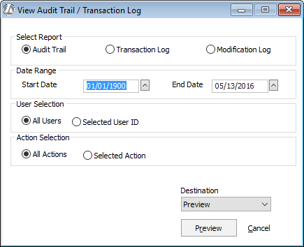 Audit Trail / Transaction Log / Modification Log Report